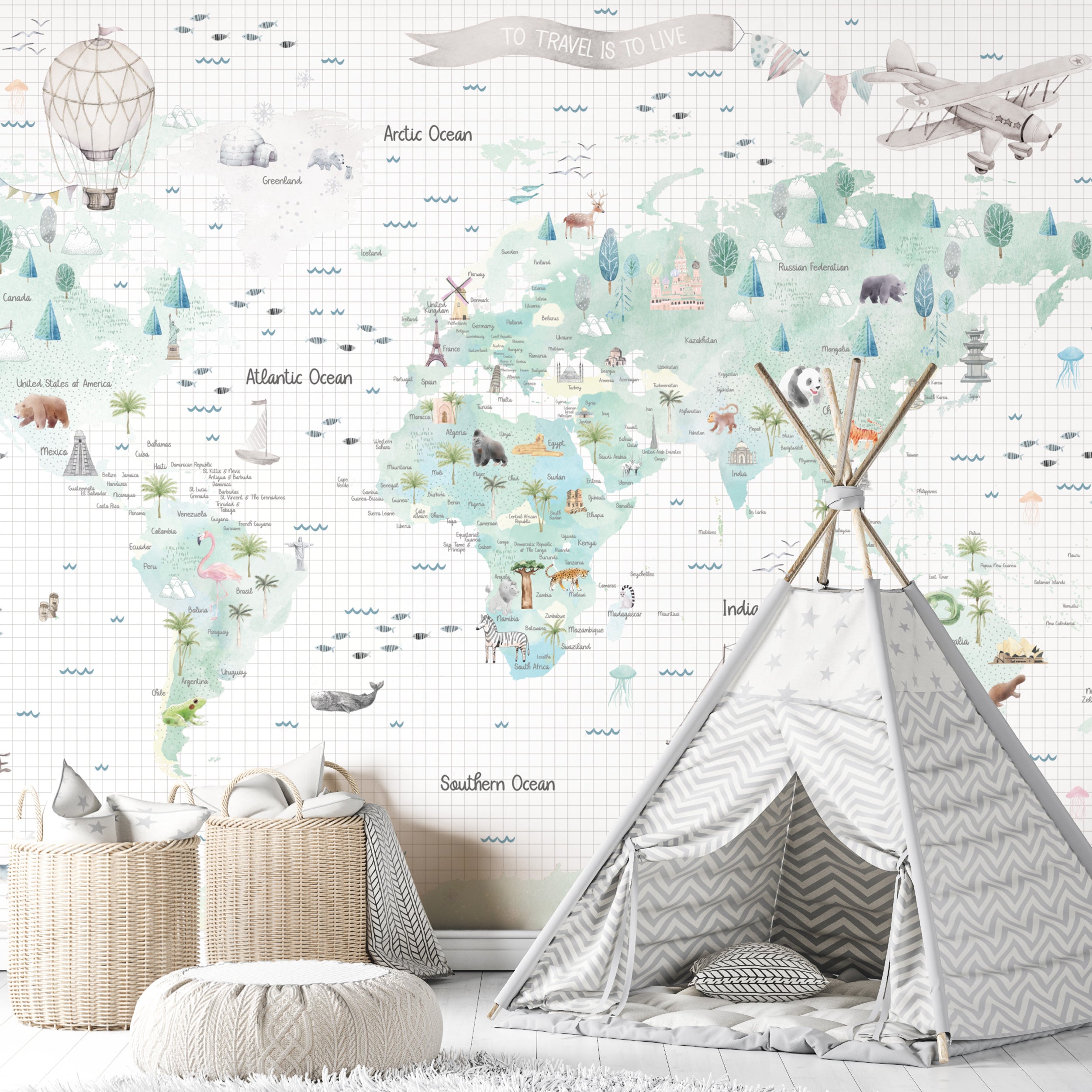 Watercolour Customisable World Map – Stories for Walls